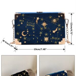 HANDAFA Elegant Velvet Clutch Handbag Star and Moon Evening Bag Chain Box Bag For Wedding Party(Teal)