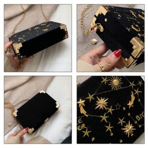 HANDAFA Elegant Velvet Clutch Handbag Star and Moon Evening Bag Chain Box Bag For Wedding Party(Teal)