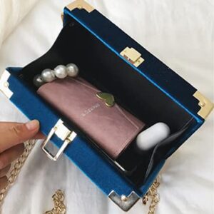 HANDAFA Elegant Velvet Clutch Handbag Star and Moon Evening Bag Chain Box Bag For Wedding Party(Teal)