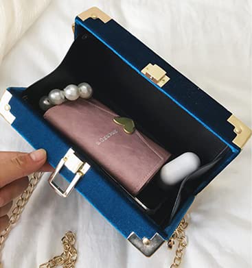 HANDAFA Elegant Velvet Clutch Handbag Star and Moon Evening Bag Chain Box Bag For Wedding Party(Teal)