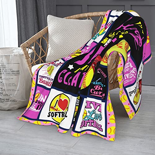 Softball Blanket Softball Gifts for Girl Women, Warm Cozy Love Softball Home Blanket, Ultra Soft Lightweight Plush Throw Blanket for Fall Winter, 3D Printed Flannel Fleece Blanket for Sofa Bed 50x40in