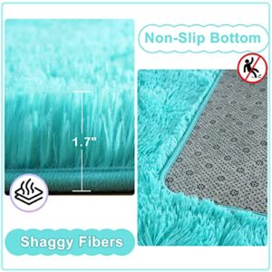 Ompaa Ultra Soft Shaggy Rugs Fluffy Bedroom Carpet, 4x6 Feet Teal Blue Area Rug, Modern Upgrade Anti-Skid Rug for Kids Girls Living Room, Dorm Aesthetics Decor