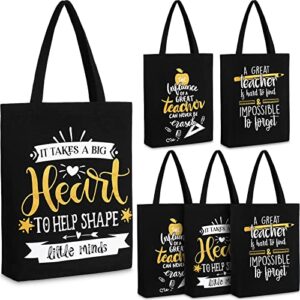 6 pcs teacher tote bag, teacher appreciation gifts for women, teacher appreciation canvas totes bag, teachers gifts for teachers graduation thanksgiving day christmas gifts teacher end of year gifts