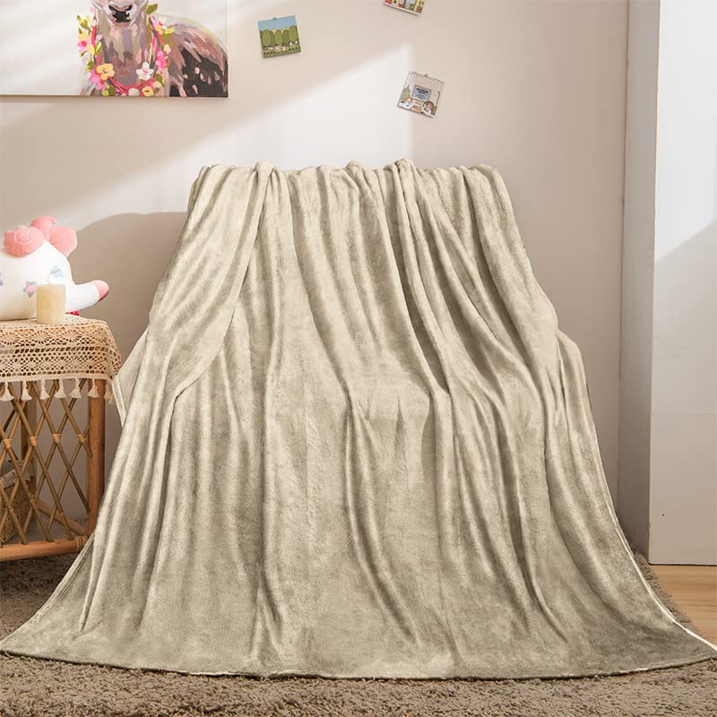 Fleece Blanket Throw Size Beige Lightweight Super Soft Cozy Luxury Bed Blanket Microfiber