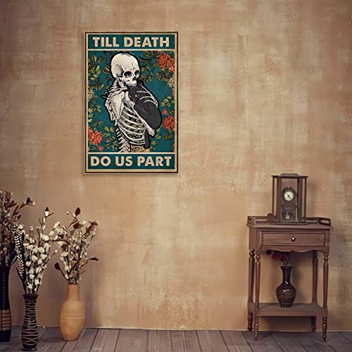 HAYOY Flower Wall Skull And Black Cat, Poster for Room Aesthetics，Canvas Wall Art Poster and Print，Cat Lovers Room Posters 12x18inch(Frameless)