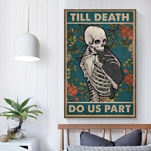 HAYOY Flower Wall Skull And Black Cat, Poster for Room Aesthetics，Canvas Wall Art Poster and Print，Cat Lovers Room Posters 12x18inch(Frameless)