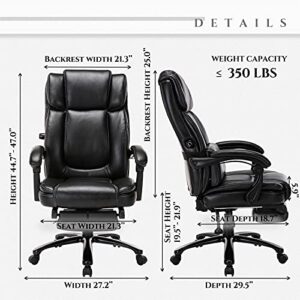 COLAMY Big and Tall Office Chair with Footrest-Ergonomic Design with Adjustable Backrest, Removable Lumbar Support Pillow, Thick Bonded Leather for Comfort, 350LBS, Black