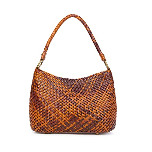 Genuine Leather Handmade Woven Tote Bag for Women Lightweight Beach Top-handle Clutch Bags