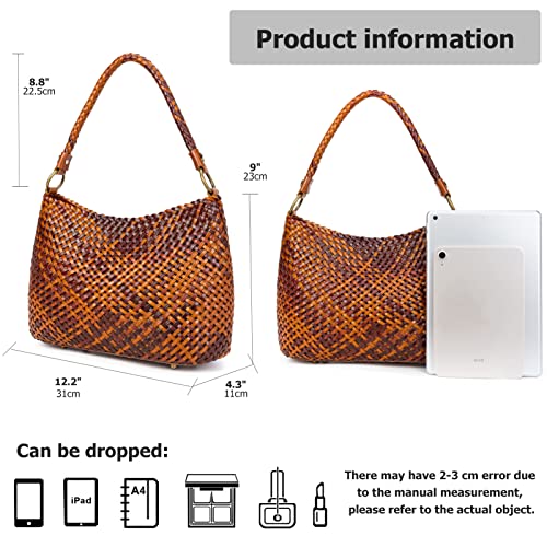 Genuine Leather Handmade Woven Tote Bag for Women Lightweight Beach Top-handle Clutch Bags