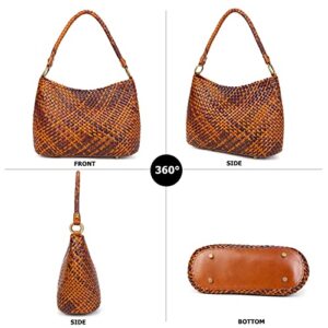 Genuine Leather Handmade Woven Tote Bag for Women Lightweight Beach Top-handle Clutch Bags