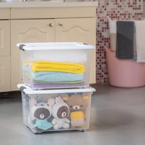 35L PP Plastic Storage Bin Tote Organizing Container With Wheels and Lid, Stackable and Nestable Snap Lid Plastic Storage Bin, Set of 4.