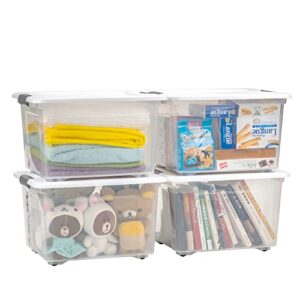 35L PP Plastic Storage Bin Tote Organizing Container With Wheels and Lid, Stackable and Nestable Snap Lid Plastic Storage Bin, Set of 4.