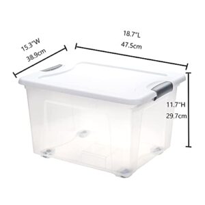 35L PP Plastic Storage Bin Tote Organizing Container With Wheels and Lid, Stackable and Nestable Snap Lid Plastic Storage Bin, Set of 4.