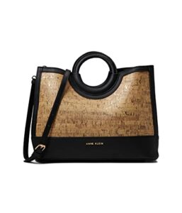 anne klein rounded top handle satchel, black/cork