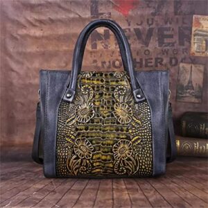 tfiiexfl vintage handmade ladies tote bag women large capacity handbag ladies embossed shoulder bag (color : black, size : 26(l)*27(h)*13(w) cm)