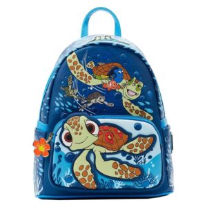 loungefly disney pixar finding nemo squirt and crush womens double strap shoulder bag mini backpack purse