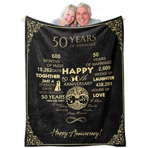 50th anniversary blanket gifts,50th golden wedding anniversary couple gifts for husband wife 50th anniversary decorations valentine wedding romantic throw blanket 60″x 50″