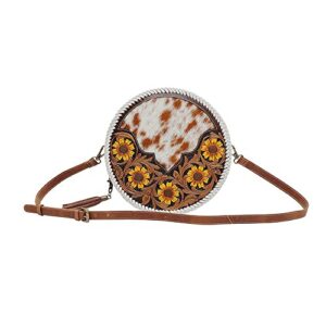 western leather round bag for women – crossbody purse shoulder bag marigold