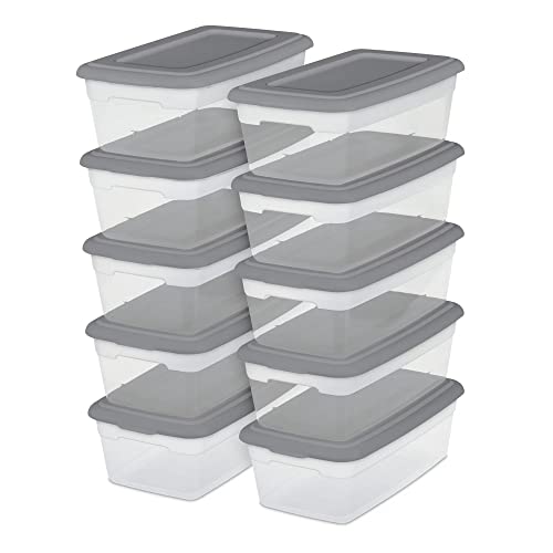 40 Pack 6 Qt. Plastic Shoes Storage With Durable Lid, Stackable and Nestable Snap Lid BPA-Free Plastic Storage Box Organizing Container With Gray Lid.