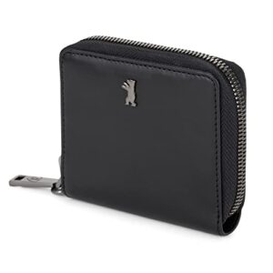 berliner bags premium leather wallet geneva, rfid shielded zip-around card case with neck strap for men, women – black