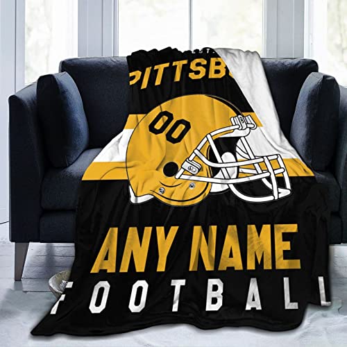 RUNMIND Pittsburgh Blanket Custom Blankets Personalized Fleece Throw Blankets Name Number for Fans Gifts, Black Yellow, 50''x40''/60''x50''/80''x60''