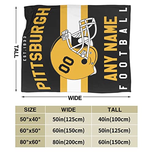 RUNMIND Pittsburgh Blanket Custom Blankets Personalized Fleece Throw Blankets Name Number for Fans Gifts, Black Yellow, 50''x40''/60''x50''/80''x60''