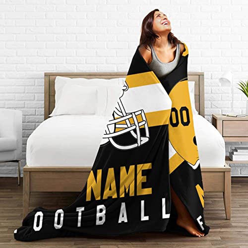 RUNMIND Pittsburgh Blanket Custom Blankets Personalized Fleece Throw Blankets Name Number for Fans Gifts, Black Yellow, 50''x40''/60''x50''/80''x60''