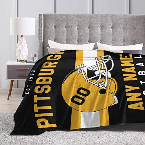 RUNMIND Pittsburgh Blanket Custom Blankets Personalized Fleece Throw Blankets Name Number for Fans Gifts, Black Yellow, 50''x40''/60''x50''/80''x60''