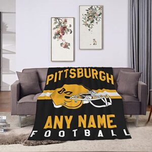 RUNMIND Pittsburgh Blanket Custom Blankets Personalized Fleece Throw Blankets Name Number for Fans Gifts, Black Yellow, 50''x40''/60''x50''/80''x60''