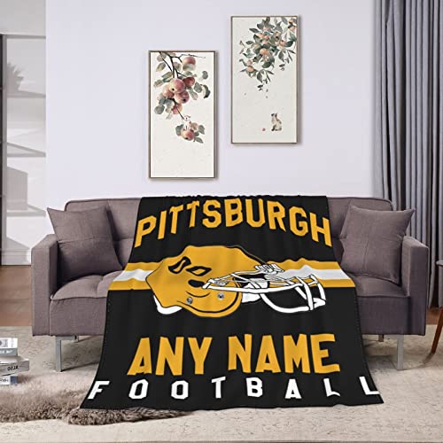 RUNMIND Pittsburgh Blanket Custom Blankets Personalized Fleece Throw Blankets Name Number for Fans Gifts, Black Yellow, 50''x40''/60''x50''/80''x60''