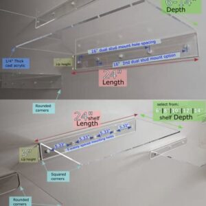 24" Long Clear Floating Shelf (8" deep)