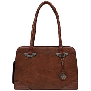 bueno of california bueno mixed media satchel, tobacco