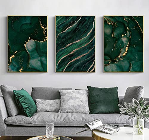 Green and Gold Abstract Marble Wall Art Gold Foil Poster Emerald Green Abstract Wall Decor for Living Room Dark Green Abstract Canvas Wall Art Luxury Green Paintings for Bedroom 16x24inch No Frame