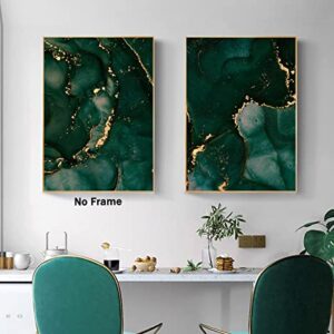 Green and Gold Abstract Marble Wall Art Gold Foil Poster Emerald Green Abstract Wall Decor for Living Room Dark Green Abstract Canvas Wall Art Luxury Green Paintings for Bedroom 16x24inch No Frame