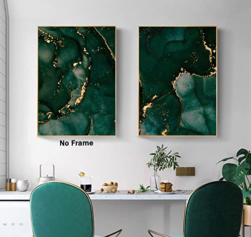 Green and Gold Abstract Marble Wall Art Gold Foil Poster Emerald Green Abstract Wall Decor for Living Room Dark Green Abstract Canvas Wall Art Luxury Green Paintings for Bedroom 16x24inch No Frame