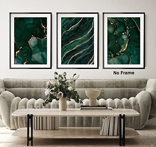 Green and Gold Abstract Marble Wall Art Gold Foil Poster Emerald Green Abstract Wall Decor for Living Room Dark Green Abstract Canvas Wall Art Luxury Green Paintings for Bedroom 16x24inch No Frame