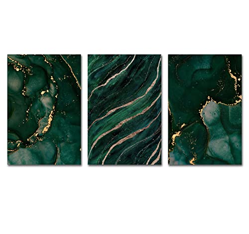 Green and Gold Abstract Marble Wall Art Gold Foil Poster Emerald Green Abstract Wall Decor for Living Room Dark Green Abstract Canvas Wall Art Luxury Green Paintings for Bedroom 16x24inch No Frame