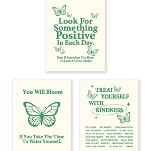 LiTiu Inspirational Quotes Butterfly Look for Something Positive in Each Day Retro Green Trendy Wall Art Poster Prints Decor, 8”x10”Set Of 3, Preppy Artwork Girls Gifts for Women, Decorations For Girls Room