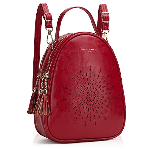 APHISON Fashion Mini Backpack Purse for Women Teen Girls Cute Small Backpacks PU Leather Crossbody Shoulder Bags Handbags Multifunctional and Large-Capacity Daypack Purse L-RED