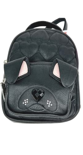 Betsey Johnson Mini Dog Puppy Backpack Black with Heart Jewel Nose Bulldog Great Gift Idea Women's Fashion Bag Tote Handbag Purse