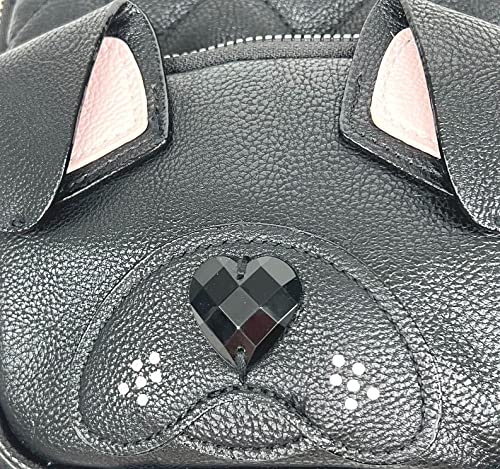 Betsey Johnson Mini Dog Puppy Backpack Black with Heart Jewel Nose Bulldog Great Gift Idea Women's Fashion Bag Tote Handbag Purse