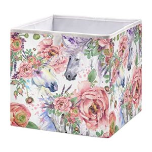 kigai magic unicorn rose storage baskets, 16x11x7 in collapsible fabric storage bins organizer rectangular storage box for shelves, closets, laundry, nursery, home decor