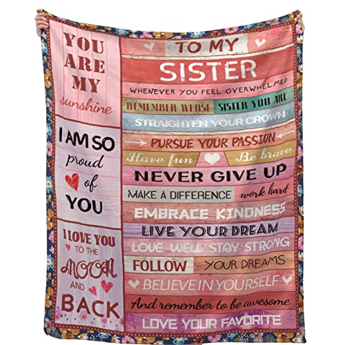 to My Sister Blankets Sister Gift Birthday Gifts for Sister Soft Cozy Flannel Throw Blanket for Bed Couch Sofa 60"x50"