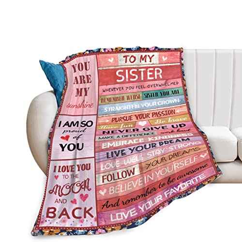 to My Sister Blankets Sister Gift Birthday Gifts for Sister Soft Cozy Flannel Throw Blanket for Bed Couch Sofa 60"x50"