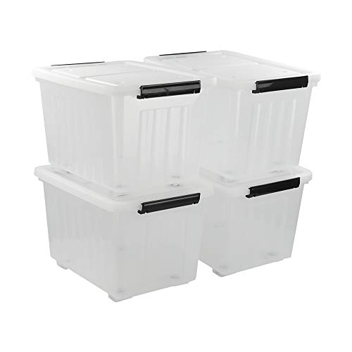 Asking 4-Pack Clear Large 42 L Plastic Storage Boxes, Plastic Storage Bins with Wheels