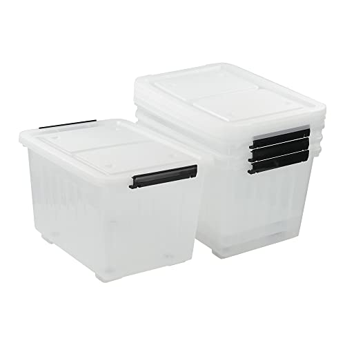 Asking 4-Pack Clear Large 42 L Plastic Storage Boxes, Plastic Storage Bins with Wheels