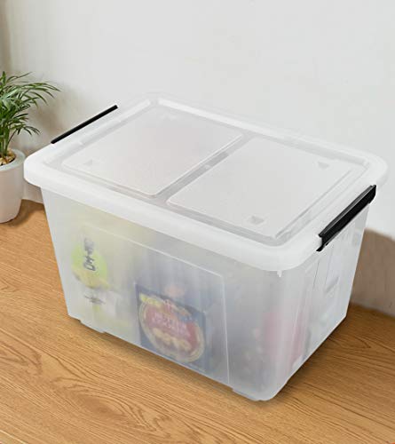 Asking 4-Pack Clear Large 42 L Plastic Storage Boxes, Plastic Storage Bins with Wheels