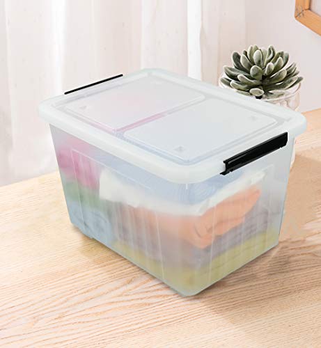 Asking 4-Pack Clear Large 42 L Plastic Storage Boxes, Plastic Storage Bins with Wheels