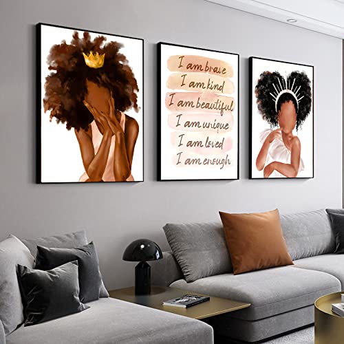 LLOSEUP Black Queen Wall Art African American Princess Queen crown Rainbow Heart Quotes Wall Art Abstract Nordic Posters Black Women Canvas Prints for Kids Room Bedroom Home Decor Unframed