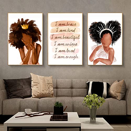 LLOSEUP Black Queen Wall Art African American Princess Queen crown Rainbow Heart Quotes Wall Art Abstract Nordic Posters Black Women Canvas Prints for Kids Room Bedroom Home Decor Unframed